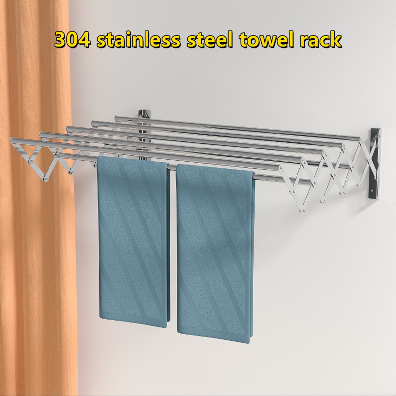 Folding retractable towel rack widened wall mounted 304 stainless steel ...