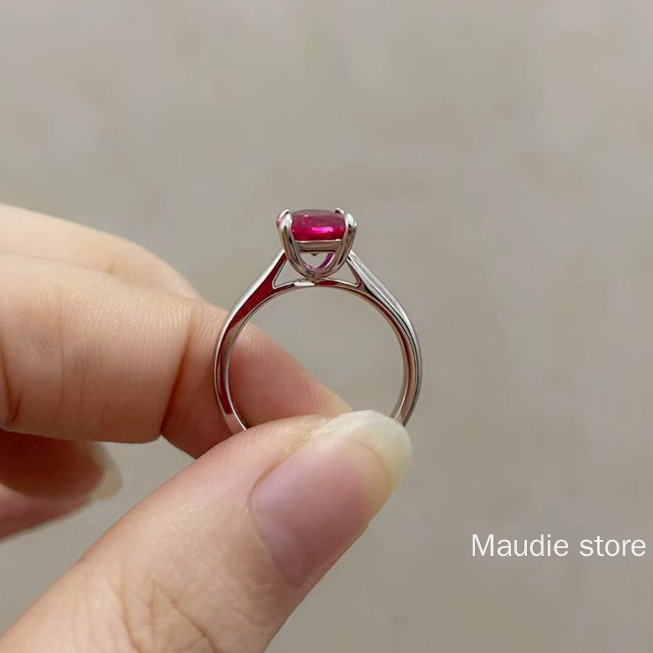 Lab Grown Pigeon Blood Ruby Ring Diamond Positive OVAL 100% Sterling S925 Emerald Female Ring ...