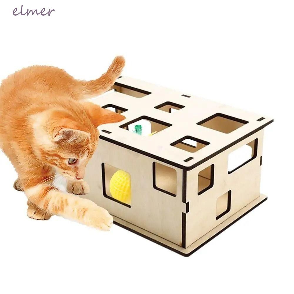 ELMER Kitten Treat Puzzle, Interactive Wooden Cat Educational Toy Box ...