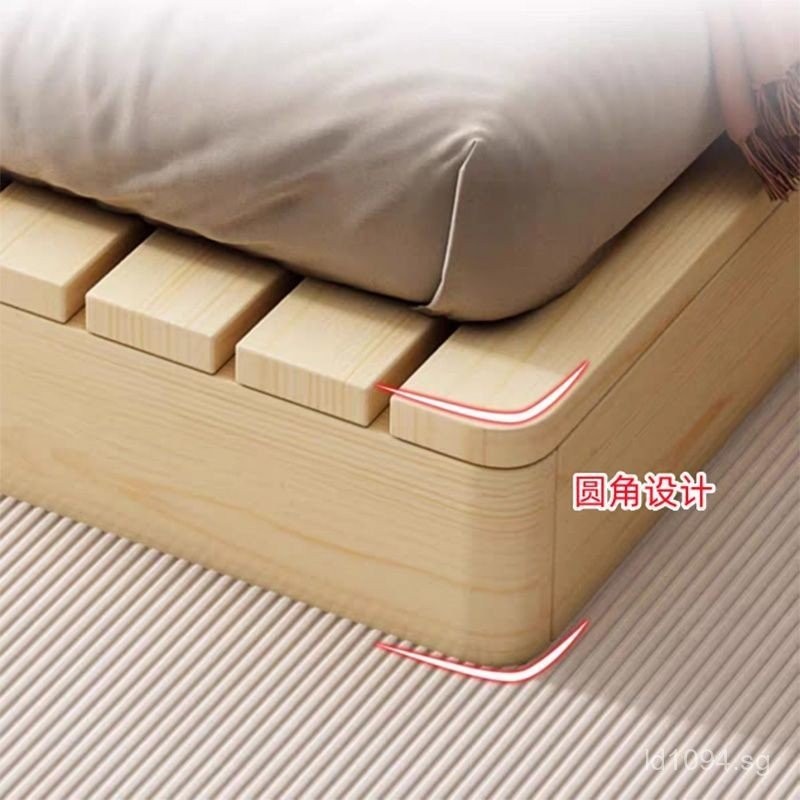 Solid Wood Double Folding Bed Rental Room Tatami Frame Wooden Bed Floor ...