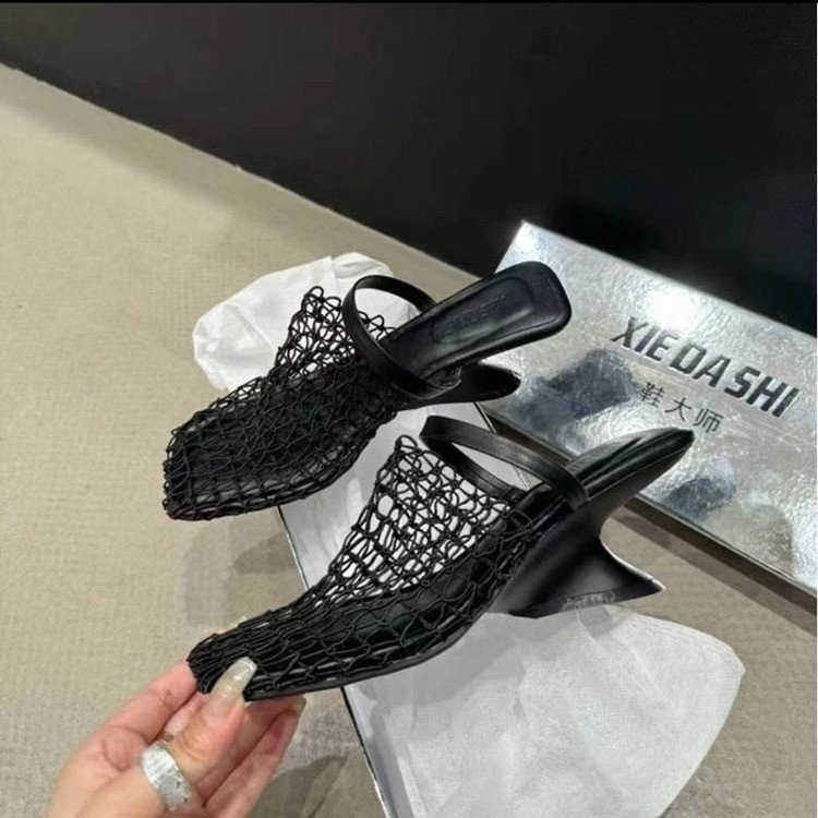 Women's Square Toe Special-Shaped High Heels Mesh Slip-on | Shopee ...