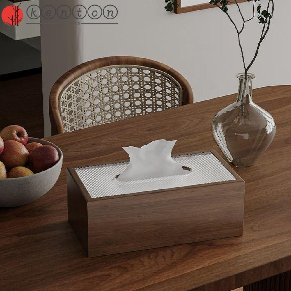 KENTON Walnut Wood Grain Tissue Box, Elegant Rustic Wood Draw Paper Box ...