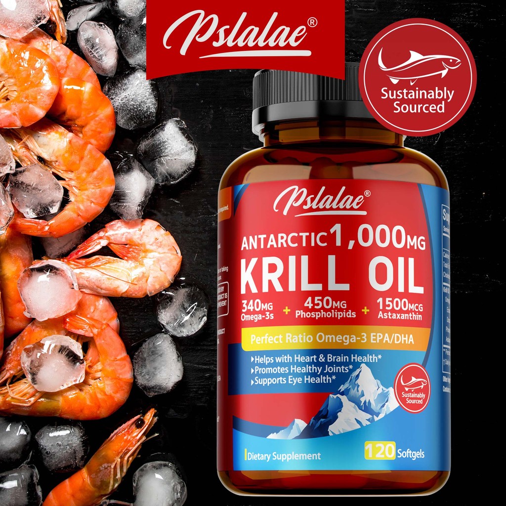 Pslalae Antarctic Krill Oil Omega 3 Supplement, 1000mg Softgels, DHA ...