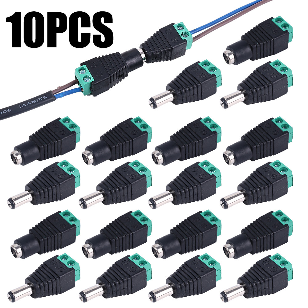10PCS DC Power Plug Adapter - 12V Male Female 2.1*5.5MM - Signal Color ...