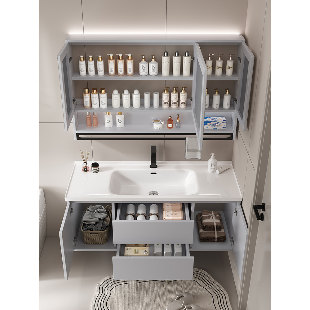 Solid Wood Smart Bathroom Cabinet with Integrated Ceramic Basin, Bathroom Sink and Wash Basin ...