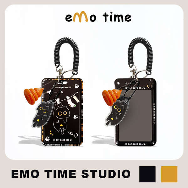 ID card holder Emo Original Cute Sun-dried Little Black Cat Pull-out ...