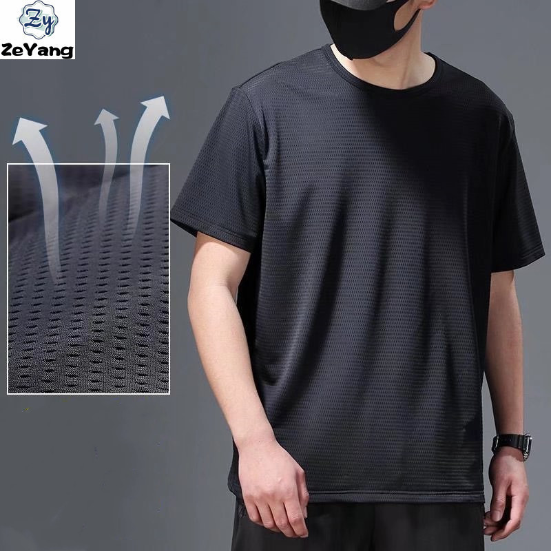 [ZY] M-5xl Ready Stock Men Ice Silk Short-Sleeved T-shirt Mesh Quick ...
