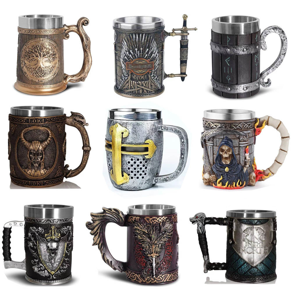 Viking Mug Medieval Retro Beer Mug Resin Stainless Steel Coffee Mug ...