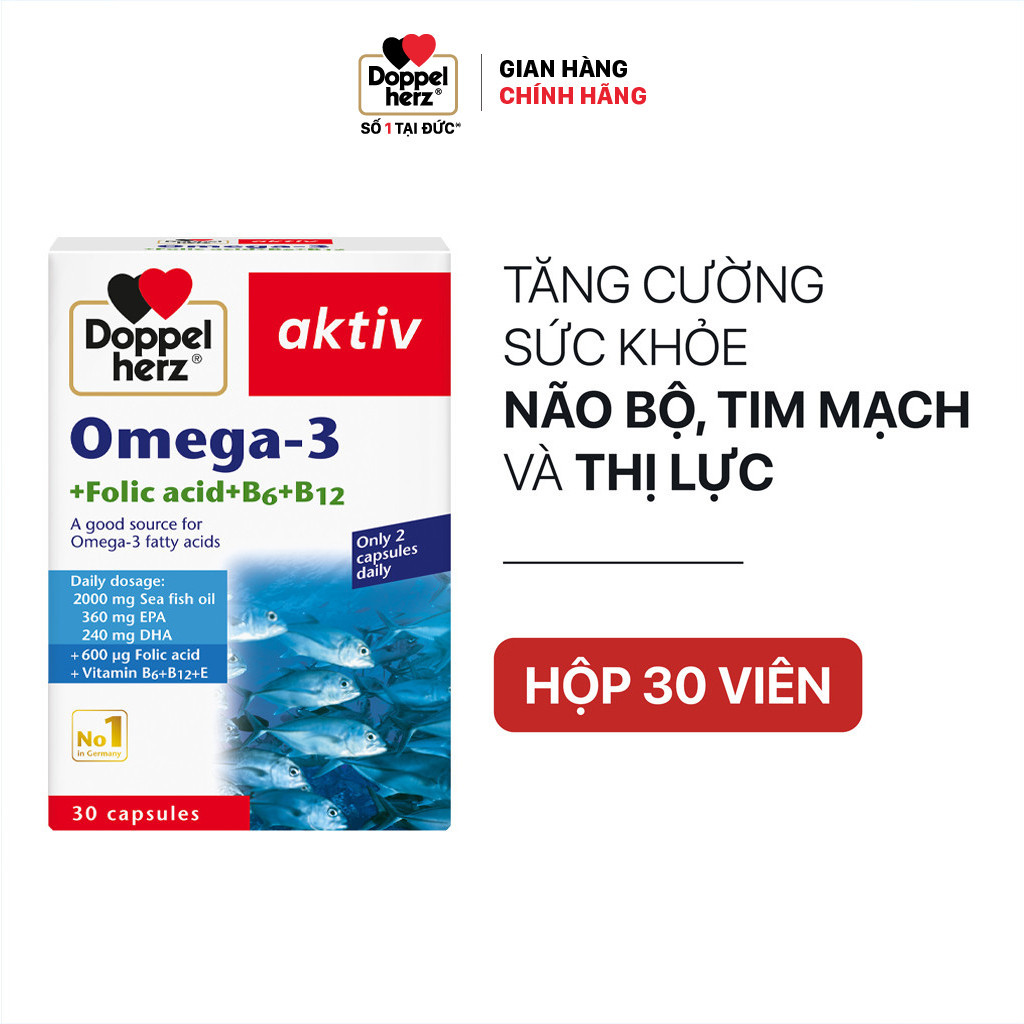 Doppelherz Omega 3 + Folic acid + B6 + B12 Fish Oil Tablets Support ...