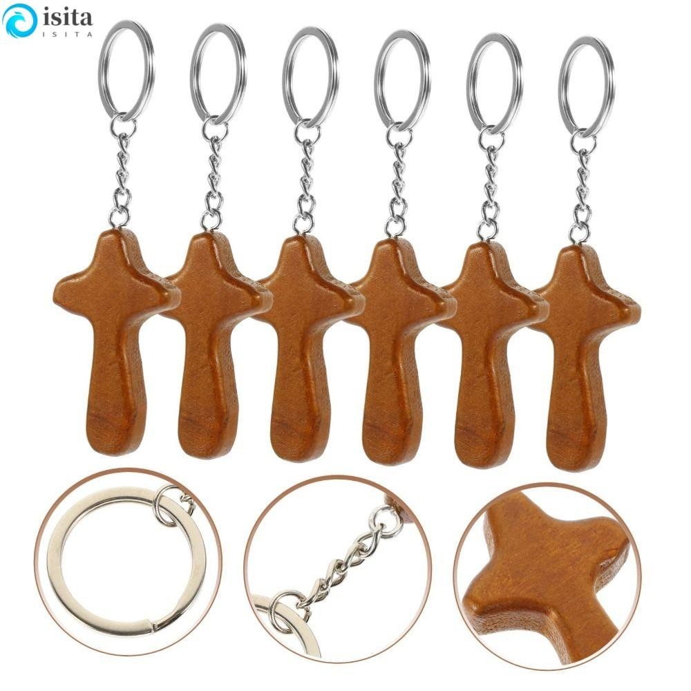 ISITA Wood Cross Keychain, Log Wooden Cross Pendant, Jewelry Simple ...