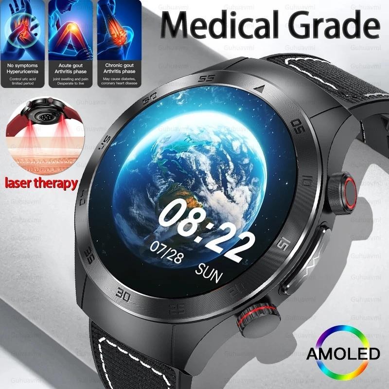 1.49'' AMOLED Laser Therapy Blood Glucose Smart Watch Men Sports ECG ...