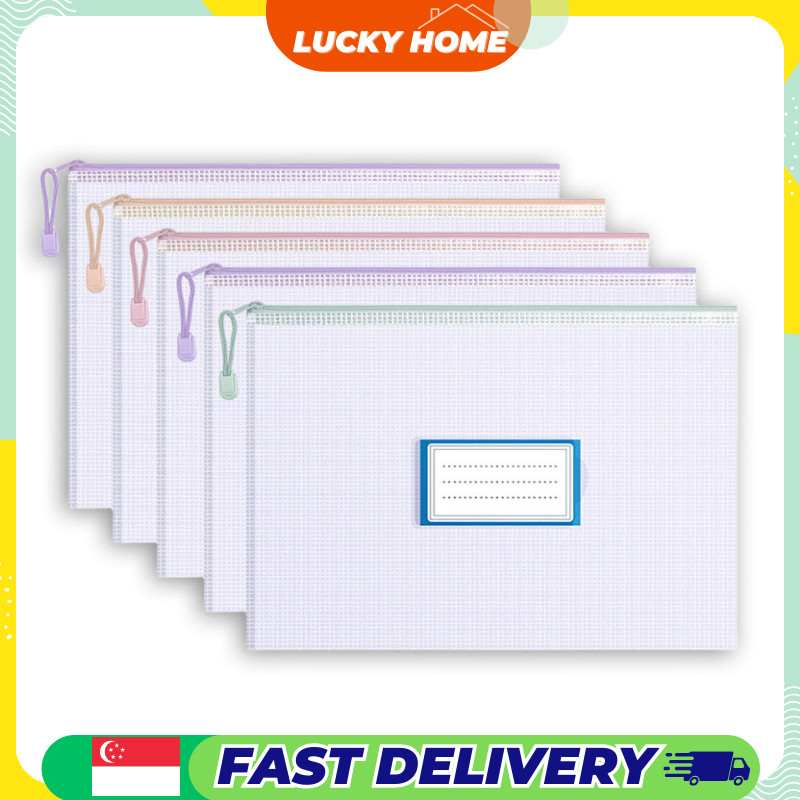 【5 Pcs】 A4 Zipper Mesh File Bag/Paper Storage/Bill Receipt Storage ...