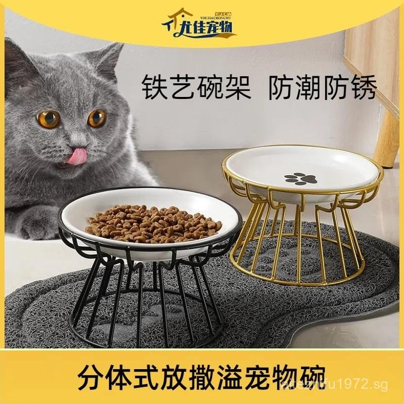 Cat Bowl Ceramic Neck Protection Double Bowl High Leg Large Diameter ...