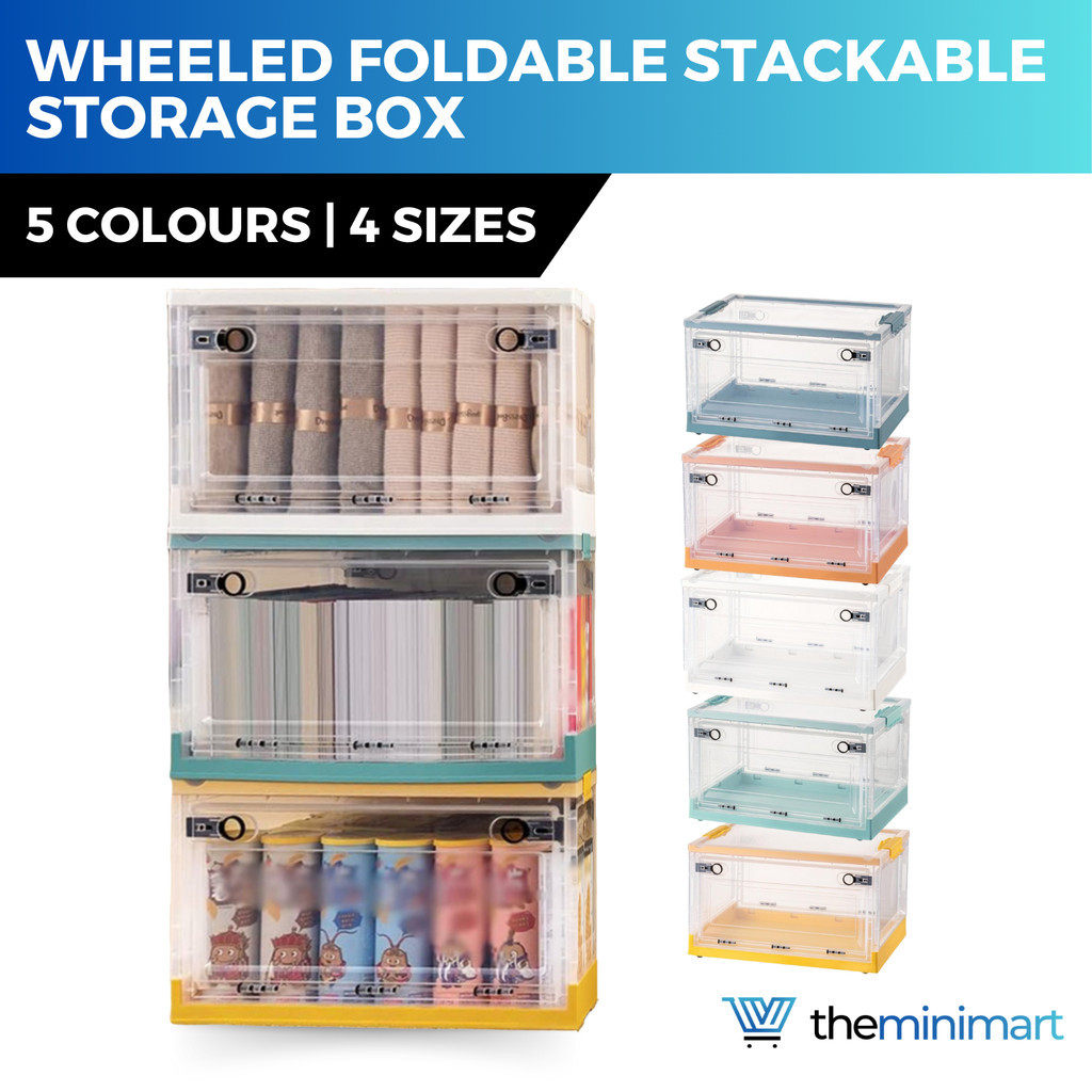 Foldable Wheeled Transparent Storage Box, Side-Open Plastic Crate ...