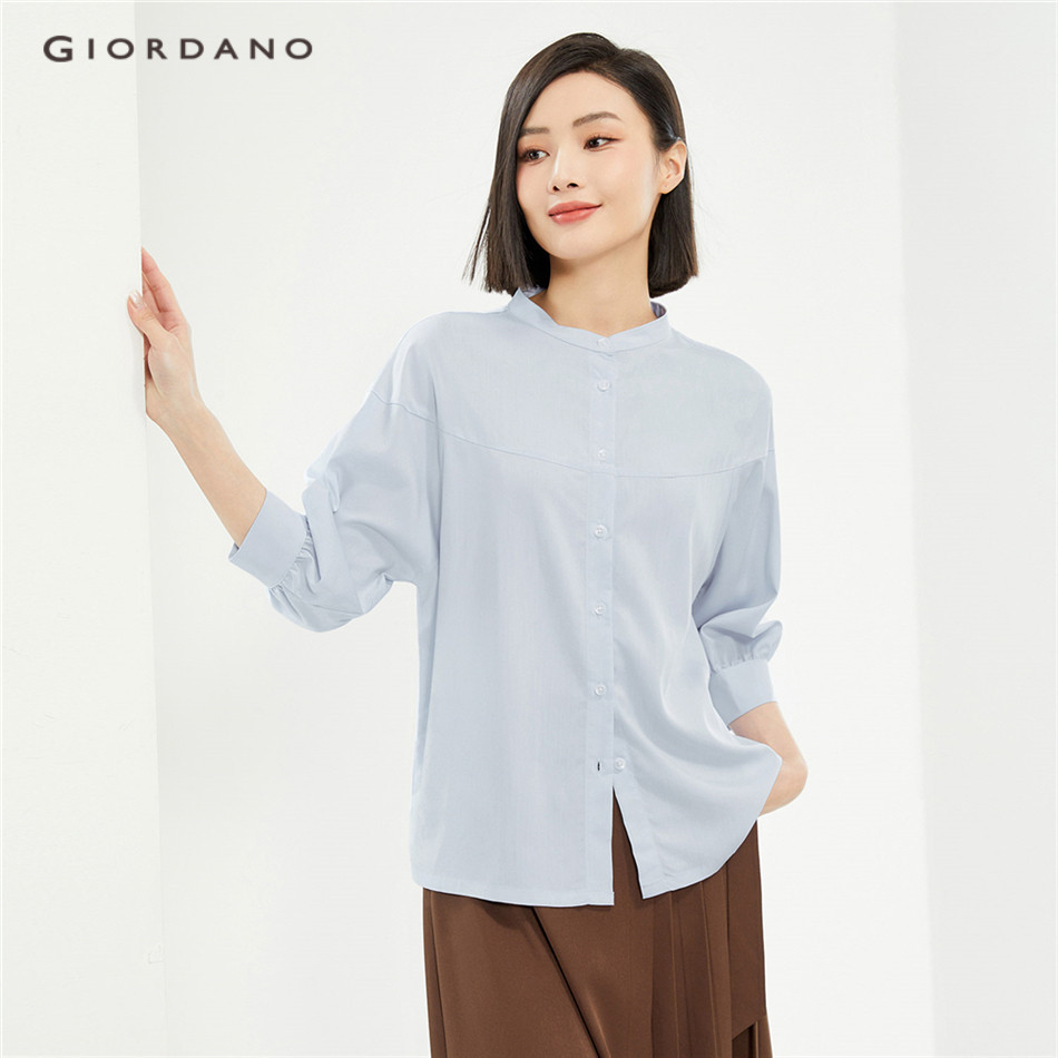 GIORDANO WOMEN Modal 3/4 puff sleeve stand collar shirt 13344221 ...