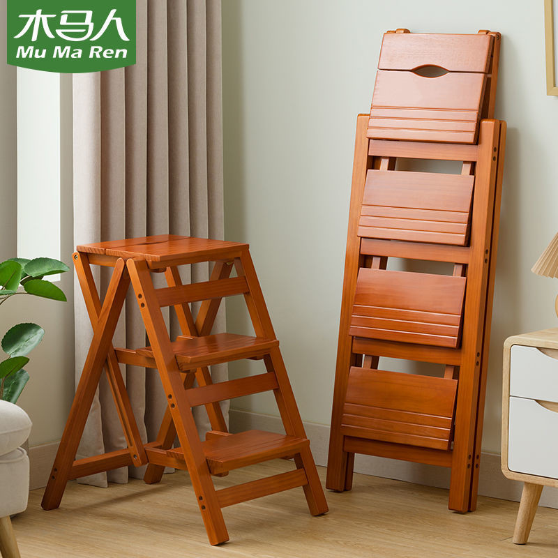 Muma Ren Solid Wood Folding Ladder Chair Home Ladder Chair Dual-use ...
