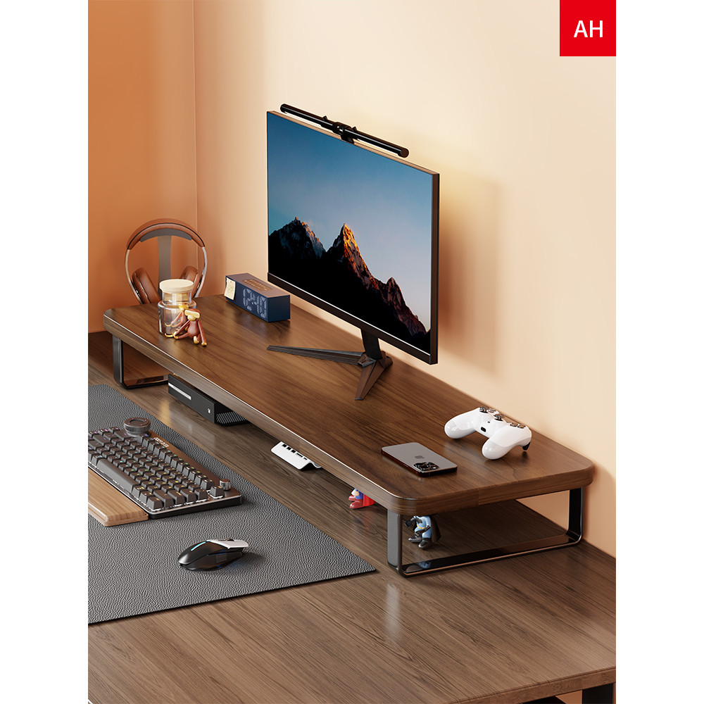 Solid Wood Monitor Riser Desktop Computer Desktop Walnut Storage Rack ...