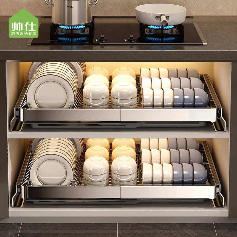 Stainless Steel Pull Out Dish Rack Kitchen Cabinet Organizer Drawer ...