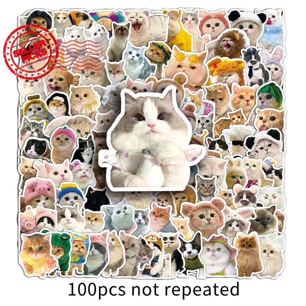 100 Cute Cat Waterproof Stickers For Skateboarding Snowboarding Fun ...