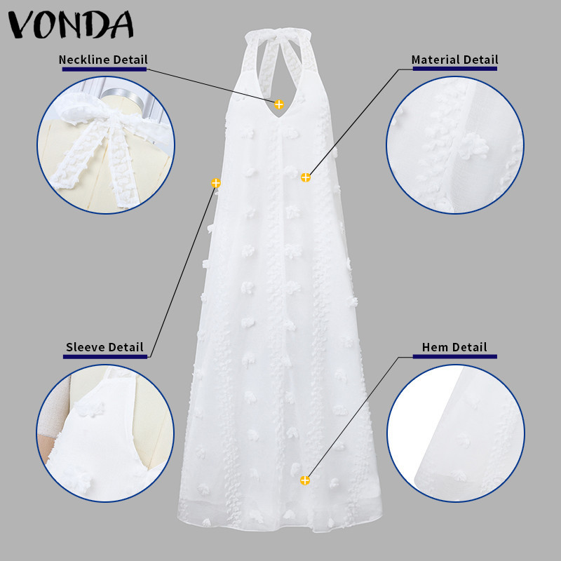 VONDA Women Vintage Casual V-Neck Sleeveless Flower Cut Solid Color ...