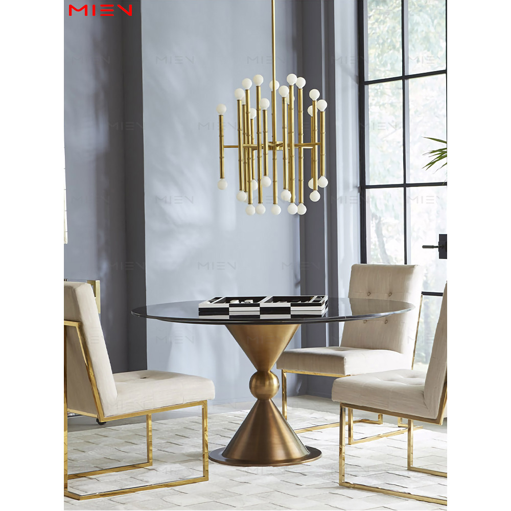 Modern Light Luxury Stainless Steel Round Dining Table with Natural ...
