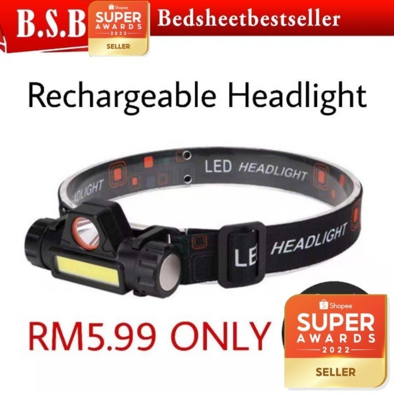 B.S.B LED 12000LM XPE+COB Headlight USB Rechargeable Headlamp Outdoor ...