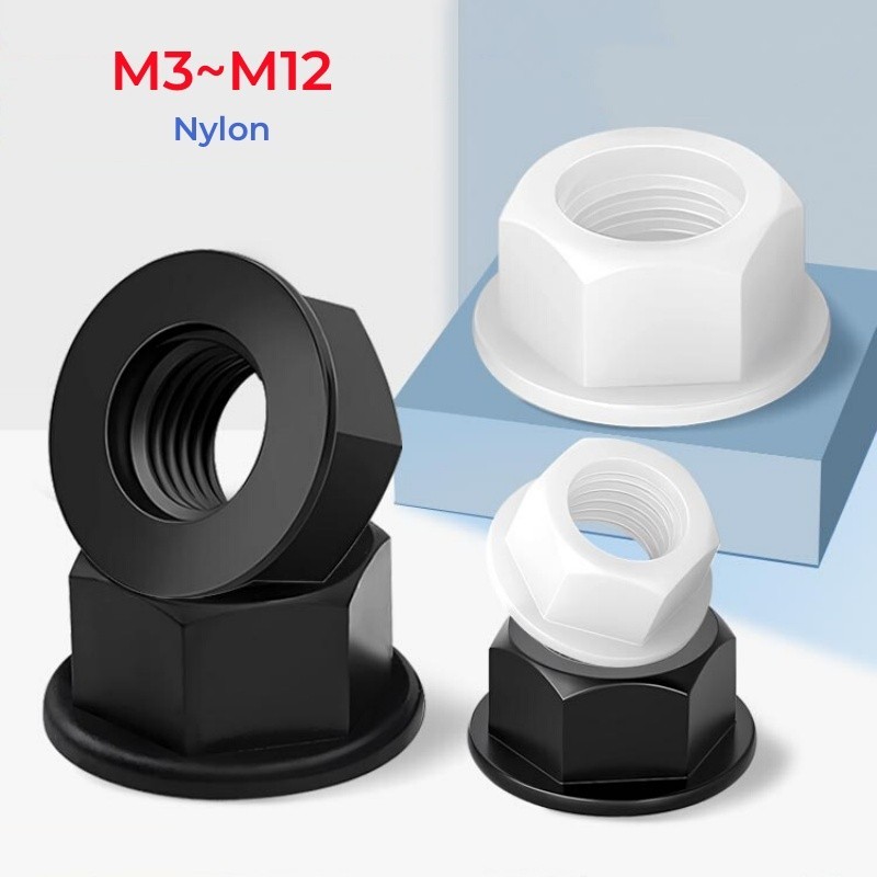 Black White Nylon Hexagon Flange Nut M3 M4 M5 M6 M8 M10 M12 Heat Electricity Insulation Flange ...