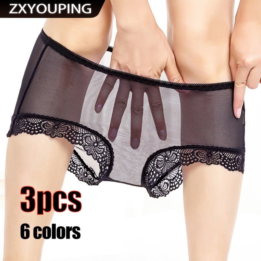 ZXYOUPING 1/3pcs Women Panty Set Tempting Low Waist Lace Panties Transparent Seamless Panties ...