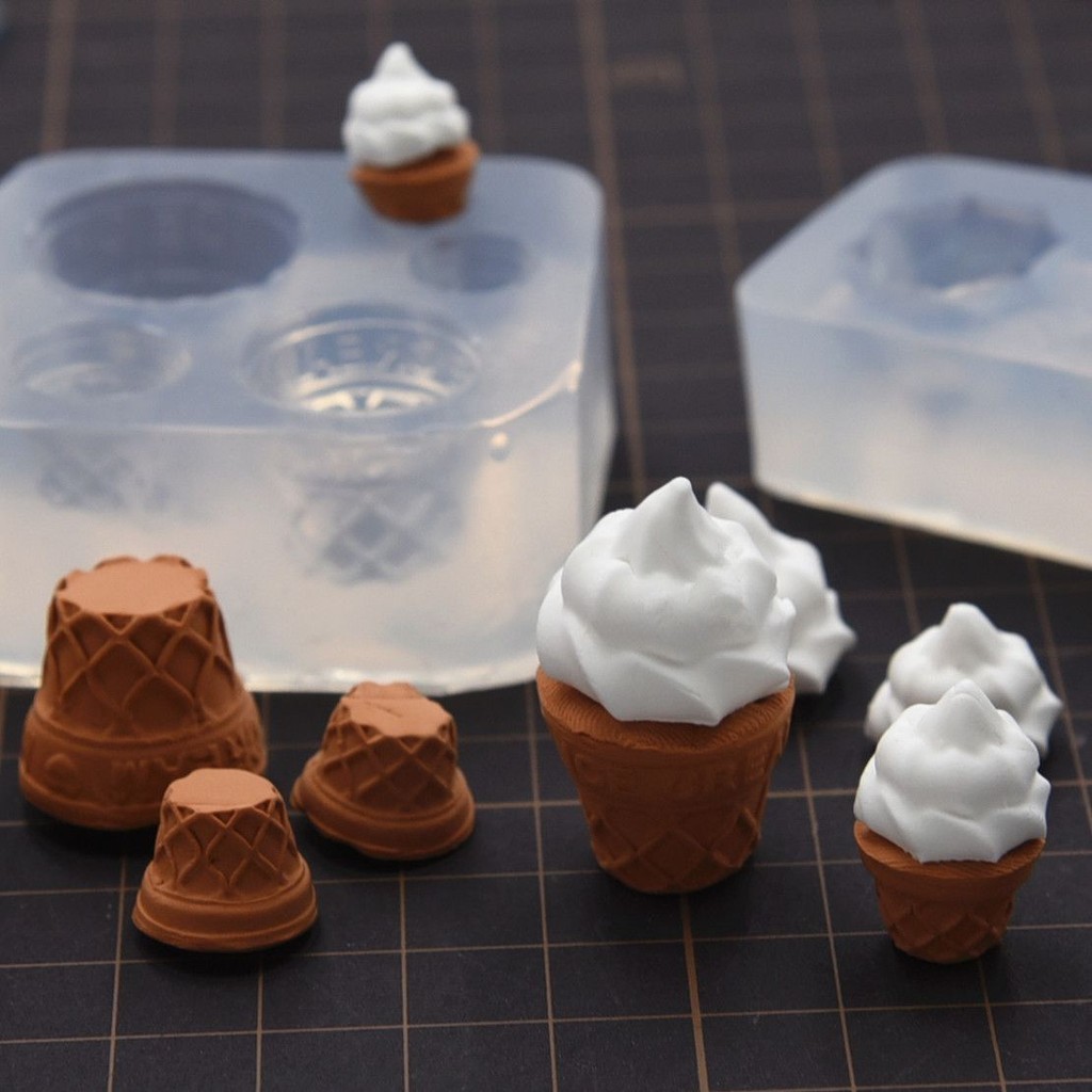 Miniature Ice Cream Cone Cream Head Silicone Mold Clay diy Candy Toy ...