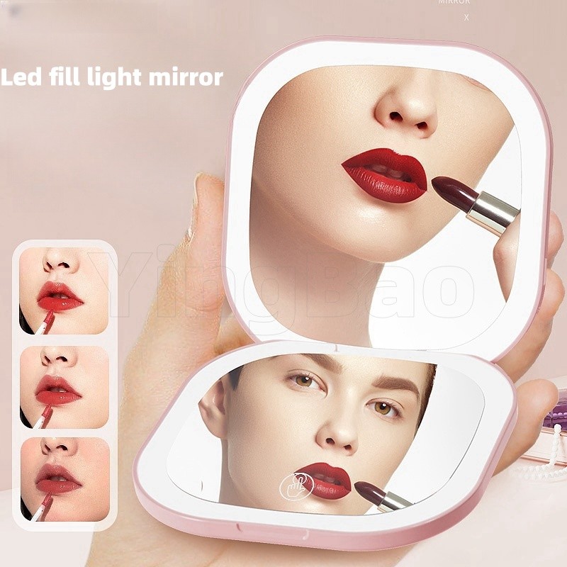 Mini Portable Folding Makeup Mirror Led Lights Magnifying Compact ...