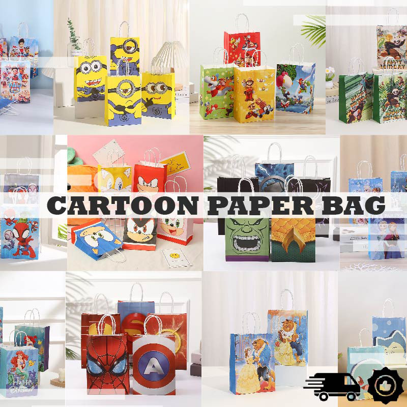 Kraft Cartoon Paper Bag Gift Bag with Handles Small Children Birthday ...