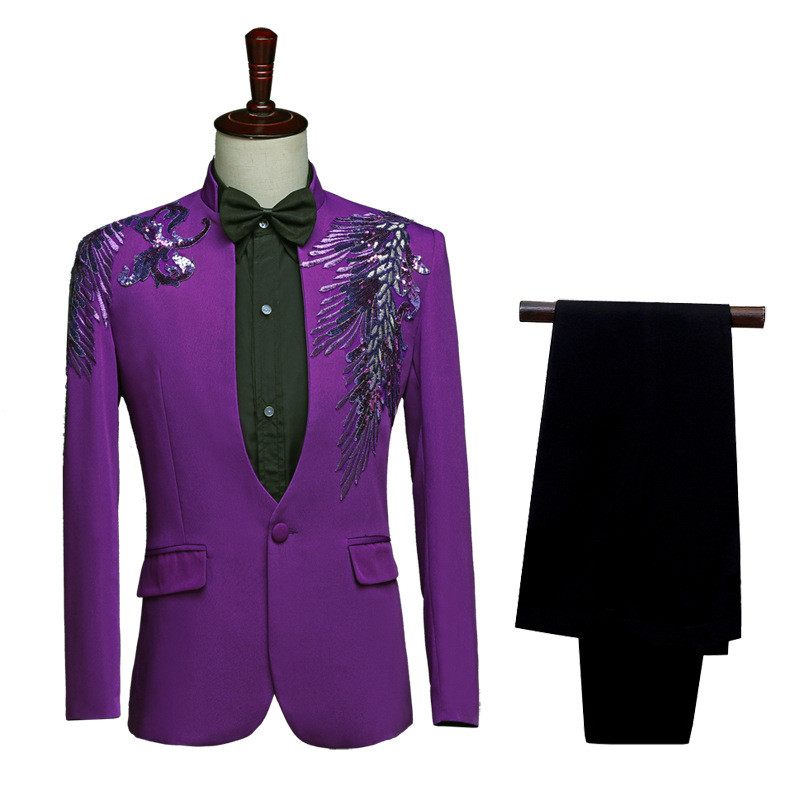 Male Host in the Studi Wearing a Suit with a Stand Up Collar Stage Suit ...