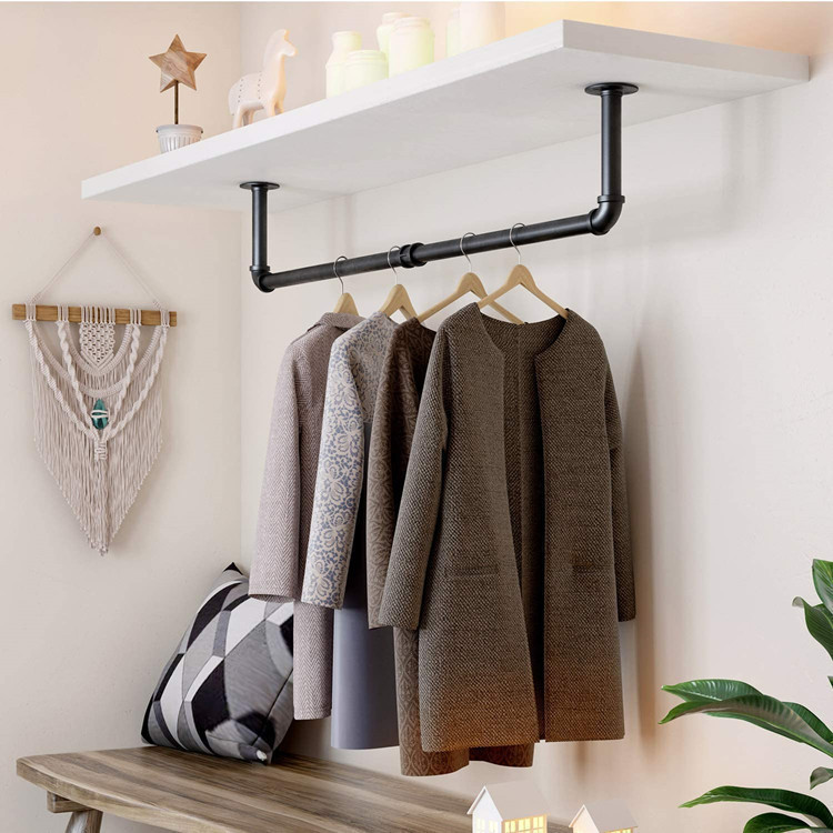 Industrial Tube Clothes Display Rack Heavy Duty Wall Mounted Iron ...