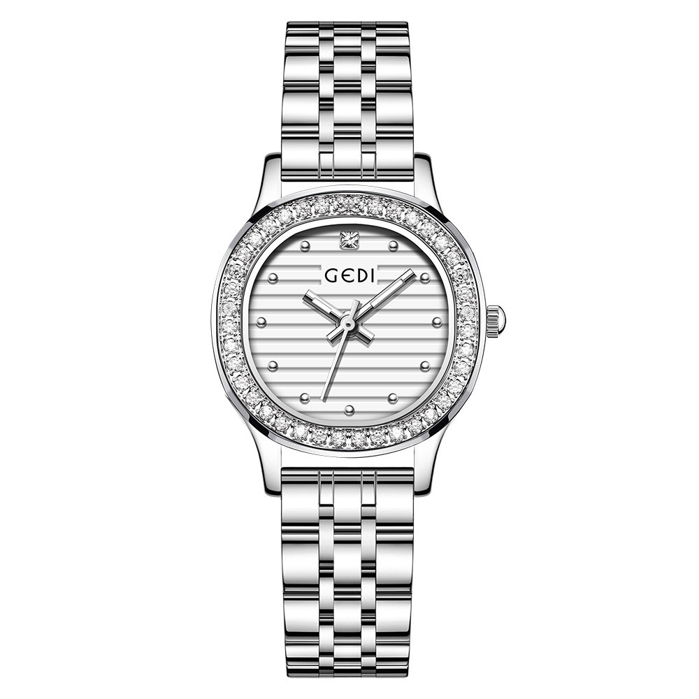 Gedi 61019 Simple Trendy Diamond-Inlaid English Watch Calendar Steel ...