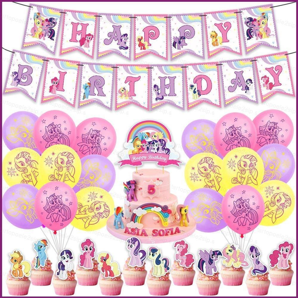 My Little Pony Theme kids birthday party decorations banner cake topper ...