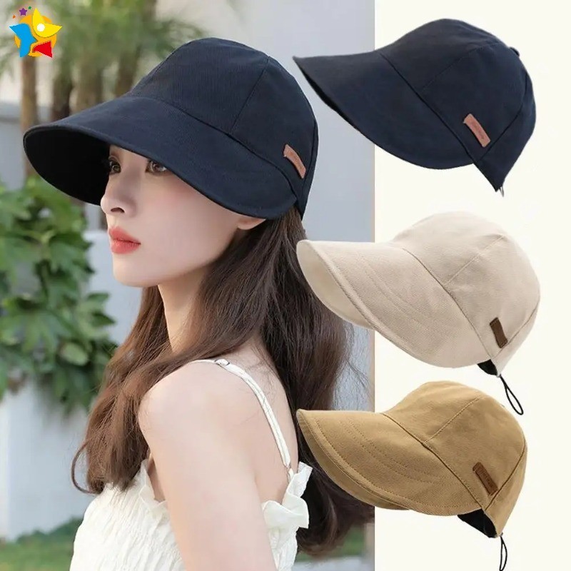 Cotton Foldable Wide Brim UV Protection Beach Sun Hat Drawstring ...