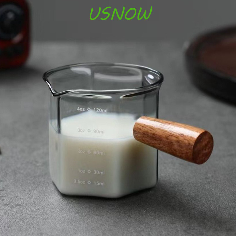 USNOW Espresso Measuring Cups, 120ml Glass Milk Jug, Hexagon Double ...