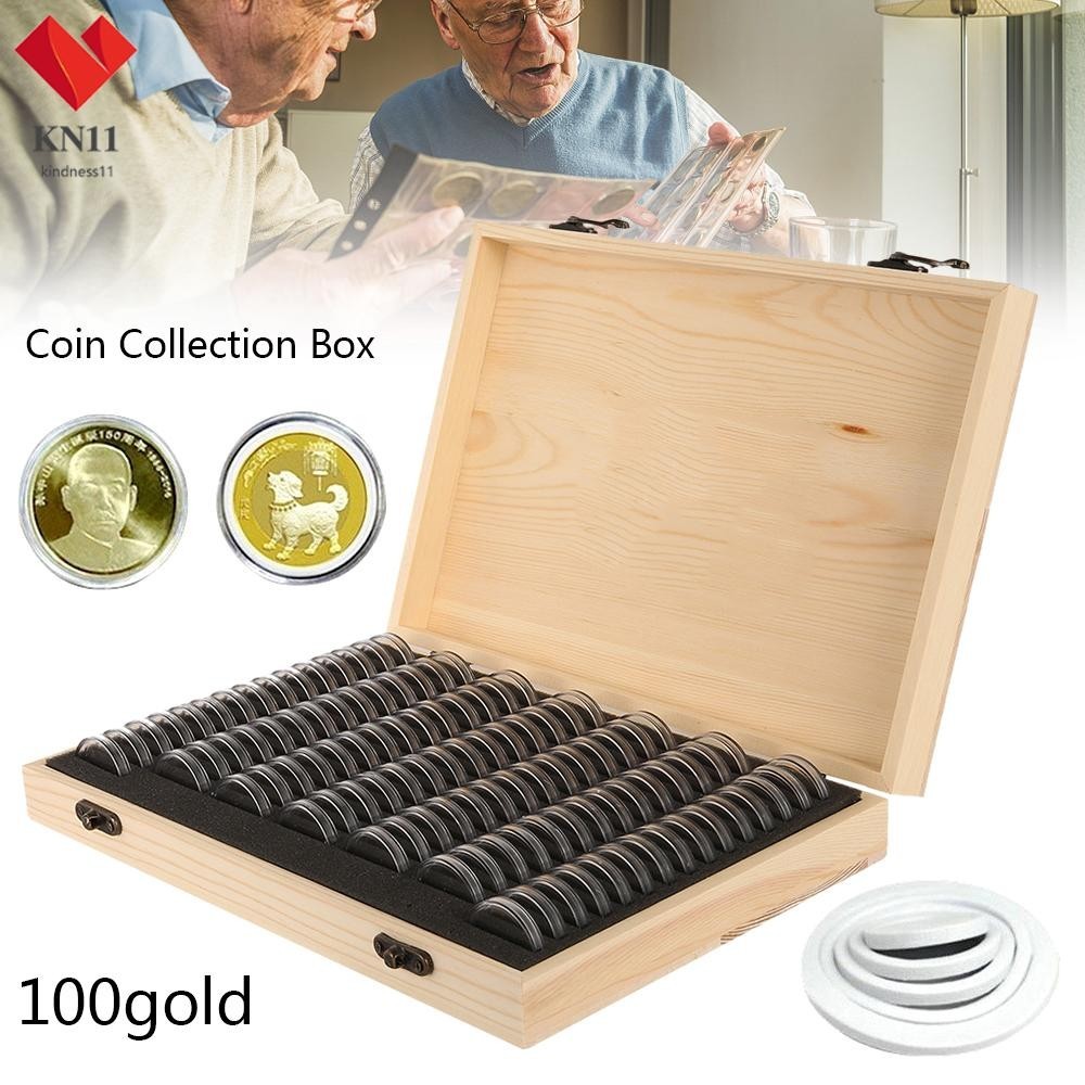 Wooden Coin Storage Box 100-Slot Coin Capsules Universal Coins Case ...