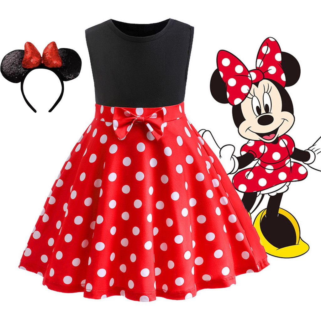 M05 DYAA Girl Dress Kids Toddler Mickey Minnie Mouse Daisy Cartoon Puff ...
