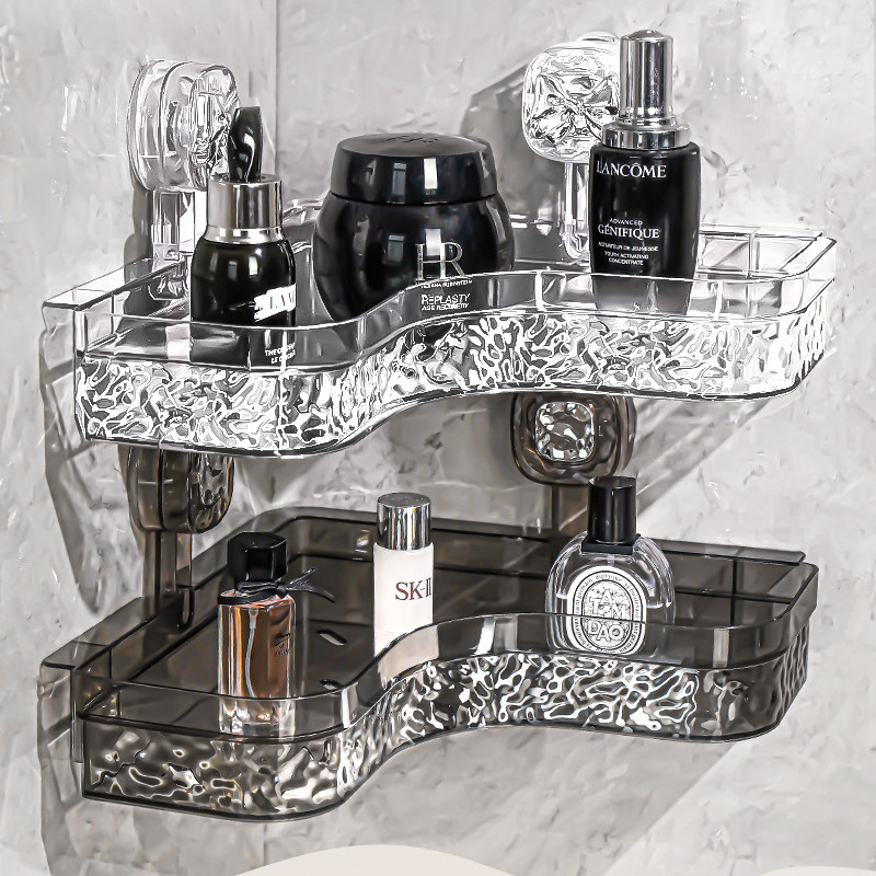 Wall-mounted Bathroom Shelf with Suction Cups Waterproof Corner ...
