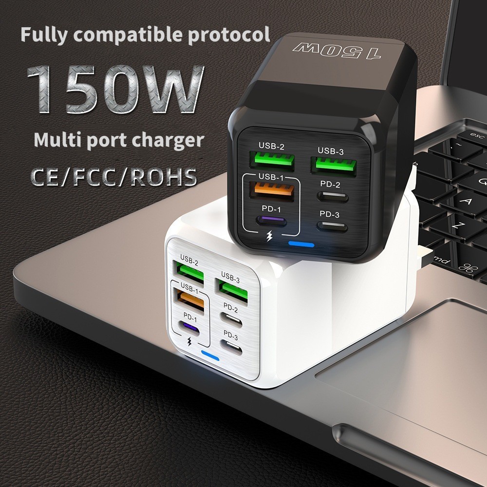 150W 6 Ports 3U+3C Fast Charging Charger Type C High Speed Charge ...
