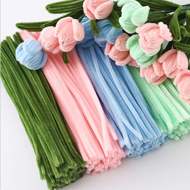 100pcs/set Fuzzy Wire DIY Flower Soft Fuzzy Sticks Wire Chenille Stem ...