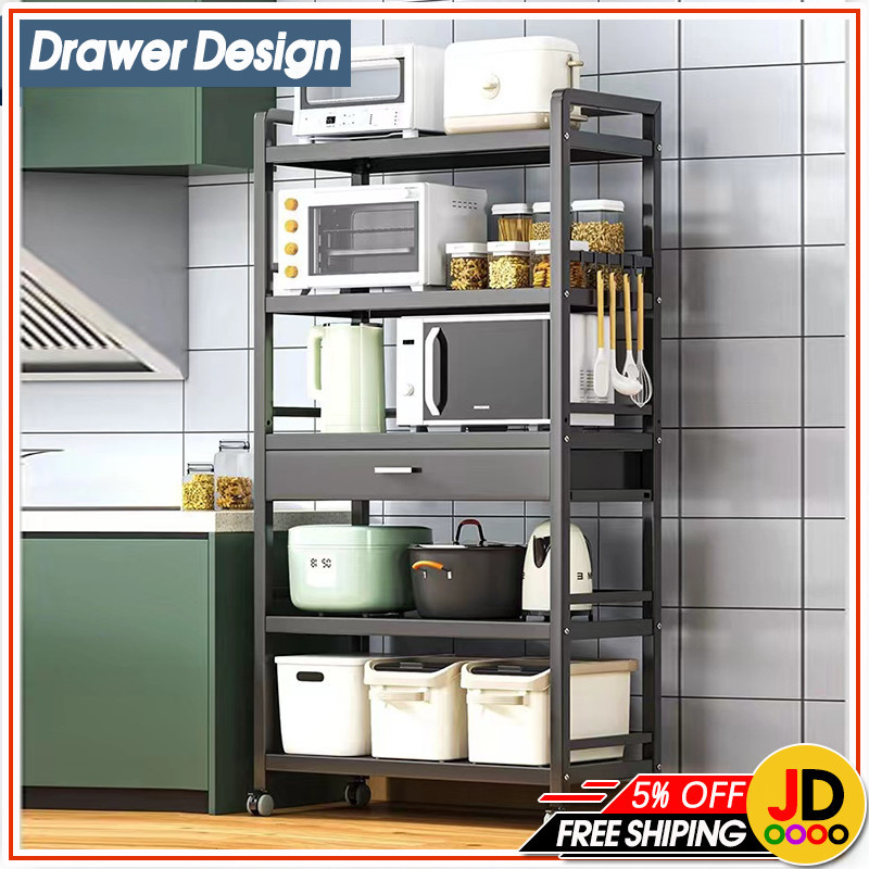 Stainless Steel Kitchen Storage Rack Drawer Rack with Wheels Floor ...