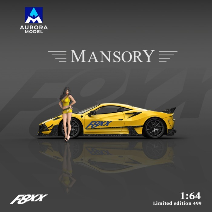 Aurora Model 1:64 Mansory Modified Ferrari F8XX Yellow Carbon Parts ...