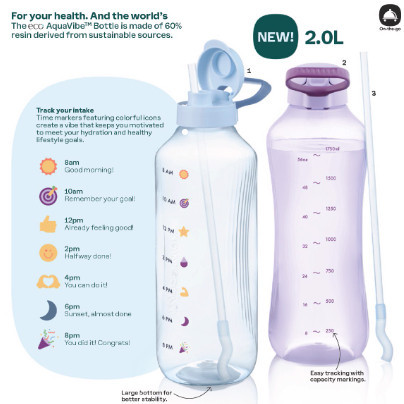 Tupperware AquaVibe 2L with Handle (free straw) New 2L Tupperware (May ...