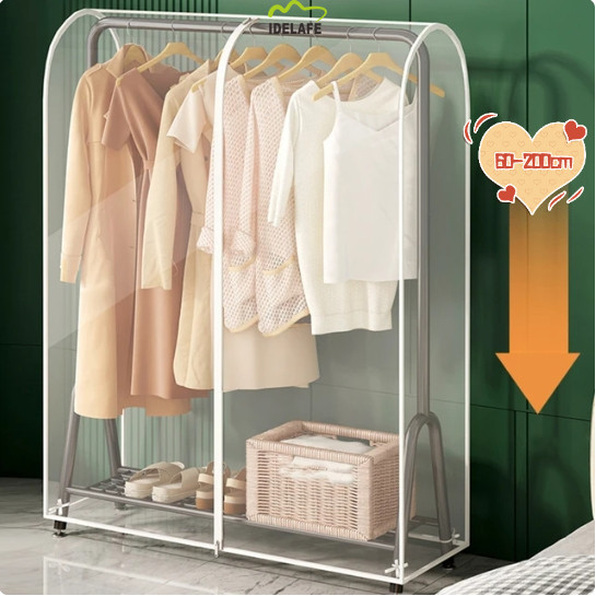 Idelafe Clear Garment Rack Cover Dustproof Clothes Rack Cover With 2 ...