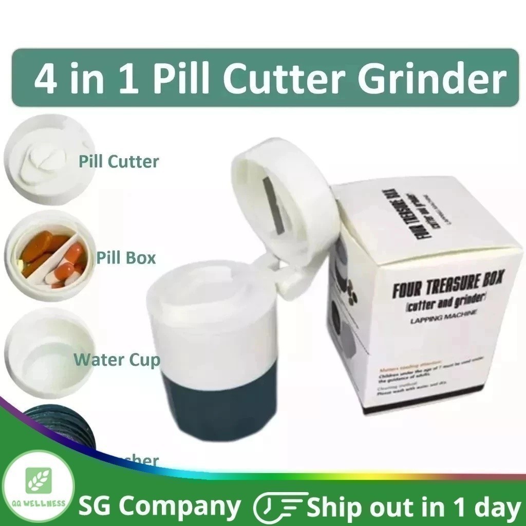 4 In 1 Pill Cutter & Grinder with Box, Tablet Crusher Splitter Divider ...