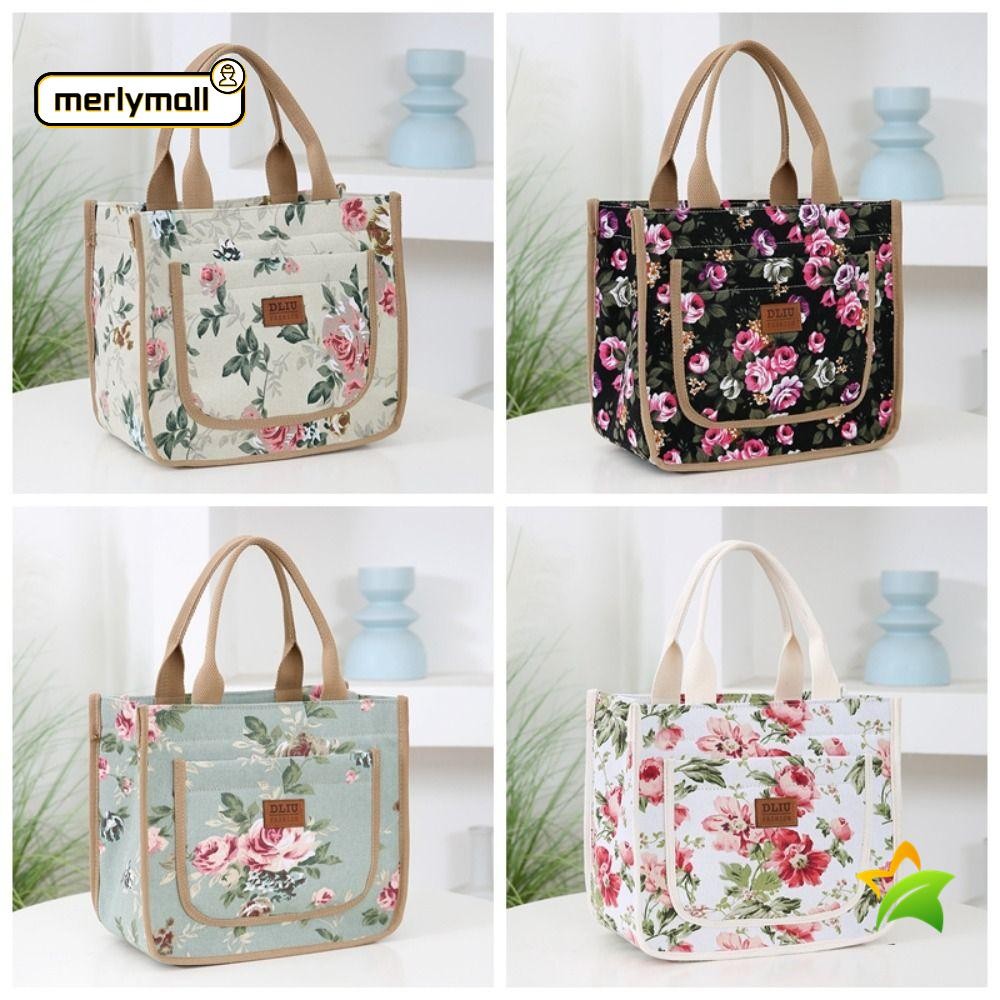 MERLYMALL Floral Print Lunch Bag, Large Capacity Thermal Thickened ...