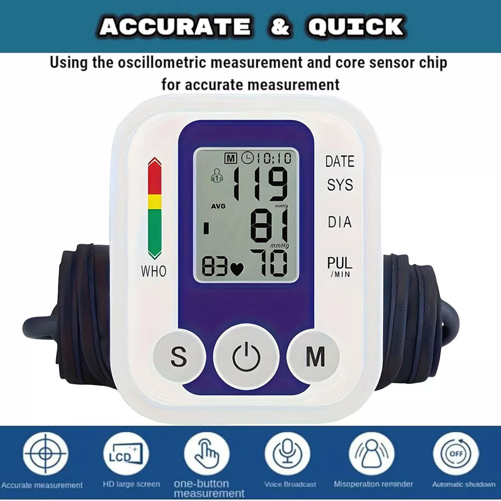 Smart Voice Broadcast Blood Pressure Monitor - Dual Power (Battery/USB ...