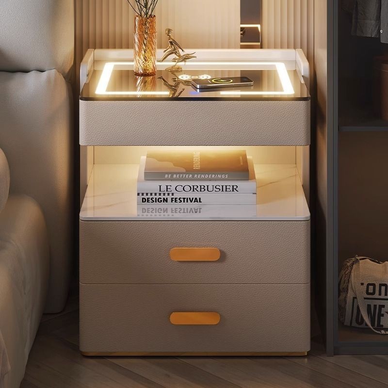 Smart Bedside Table Multi-functional Storage Solid Wood Light Luxury ...